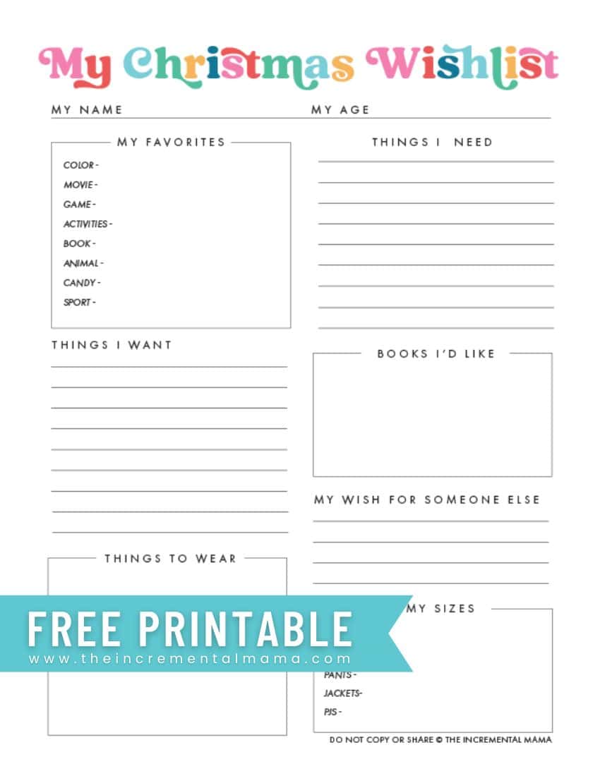 Free Printable Christmas Wishlist Template for Kids - The Incremental Mama
