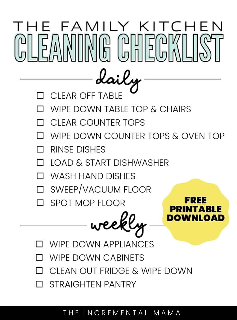 Free Printable Kitchen Cleaning Checklist to Get Your Family Helping Out