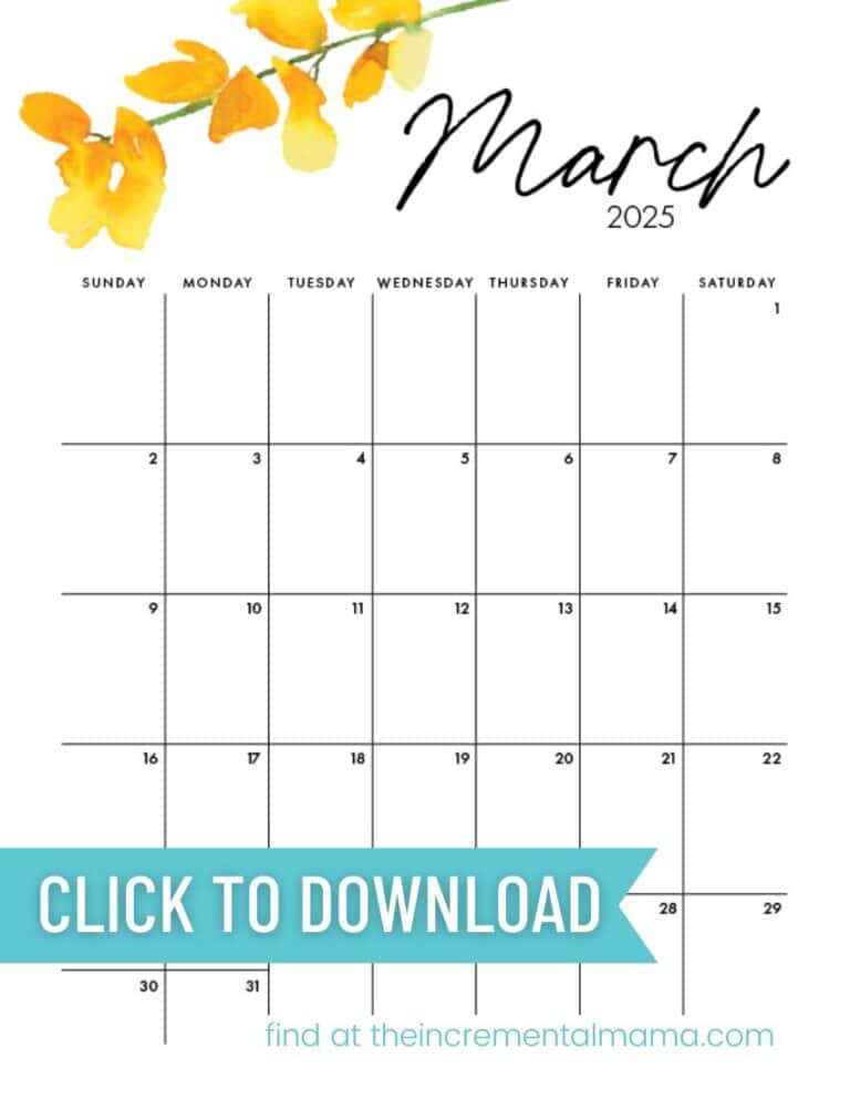 Free 2025 Floral Monthly Calendar PDFs Templates - The Incremental Mama