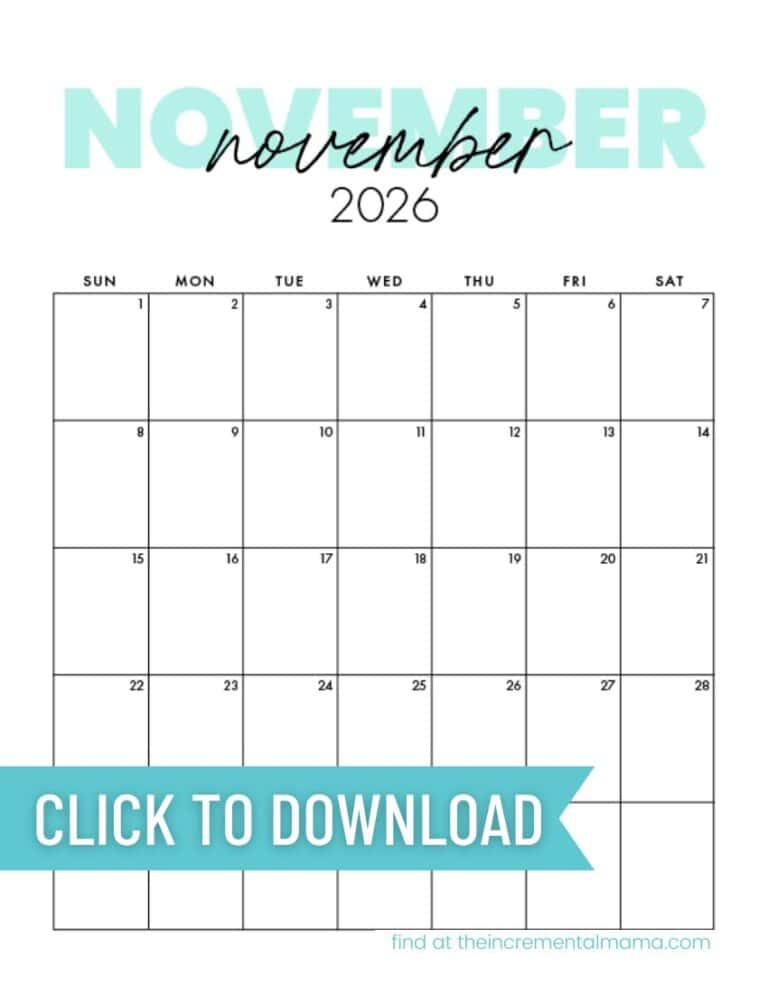 Cute 2026 Monthly Calendar Free Printable