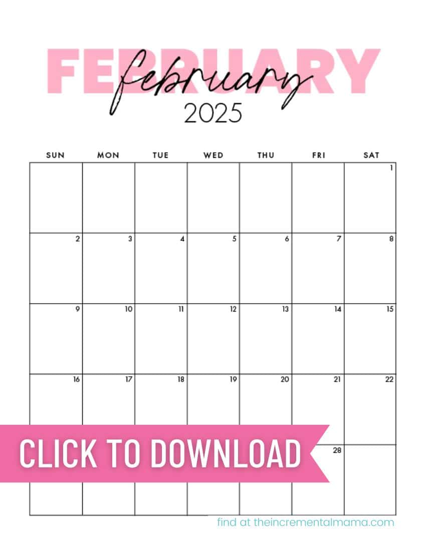 Free Printable 2025 Pink Calendar Templates - The Incremental Mama