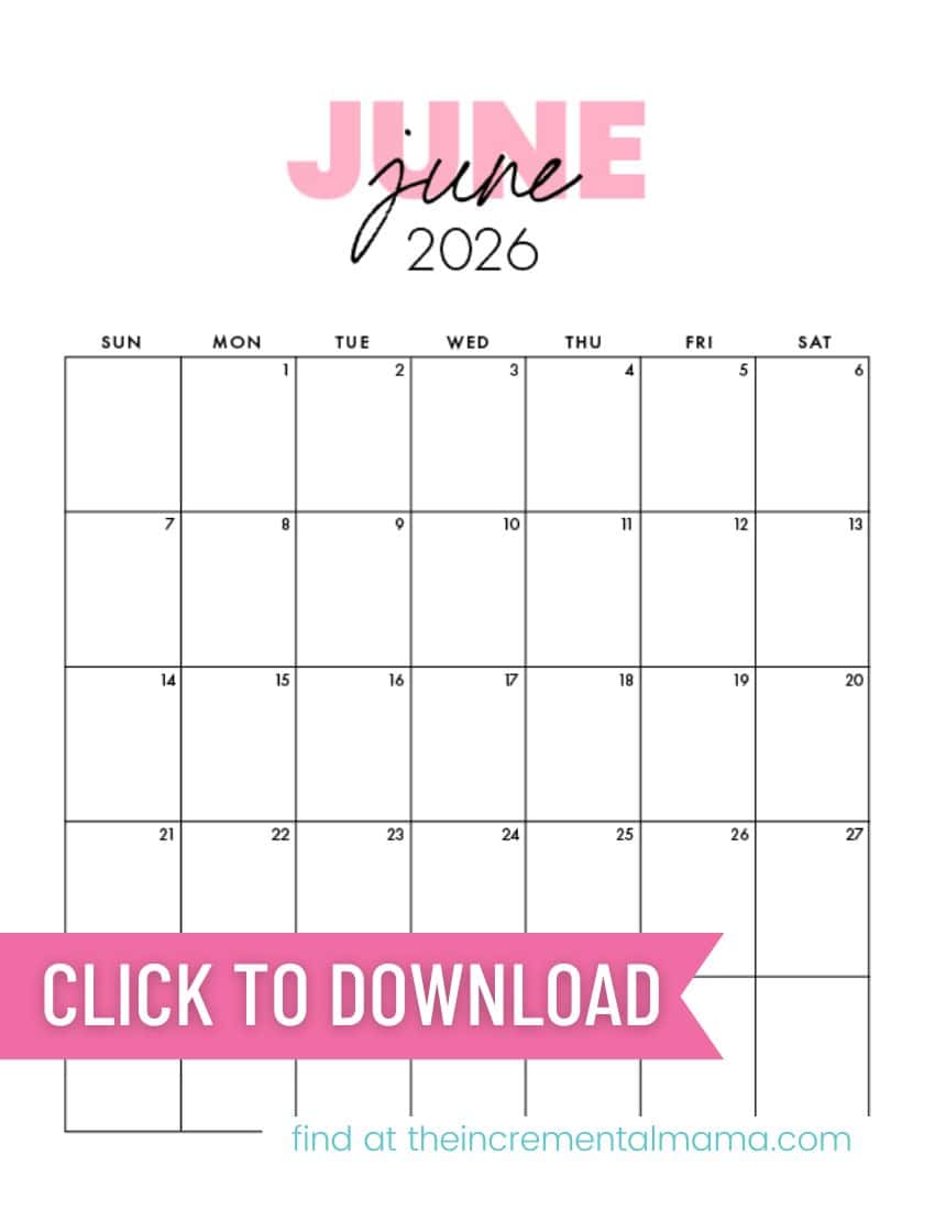 Free Printable Pretty 2026 Pink Calendar Templates - The Incremental Mama