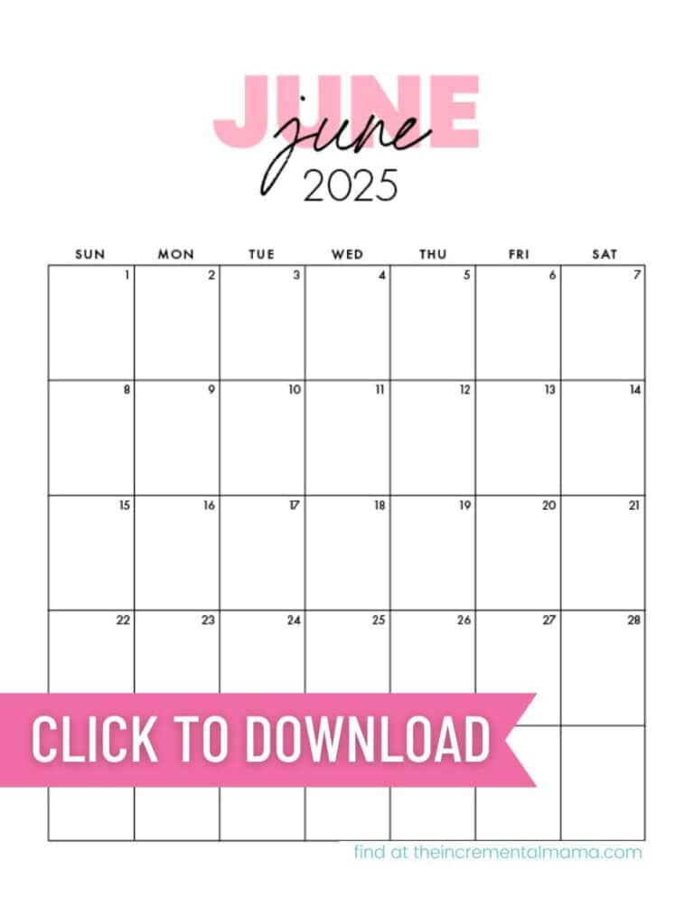 Free Printable 2025 Pink Calendar Templates - The Incremental Mama