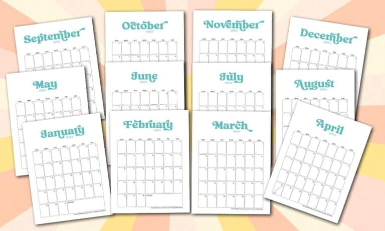 Free Fun Retro 2023 Printable Monthly Calendar Templates