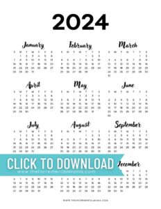 Free Printable 2024 One-Page Yearly Calendars (9 Templates)
