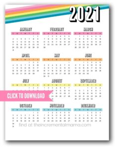 One-Page Rainbow 2021 Calendar (Free Printable)