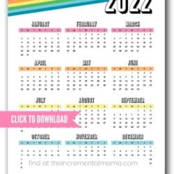 Rainbow 2022 One-Page Calendar PDF - Free Printable Template
