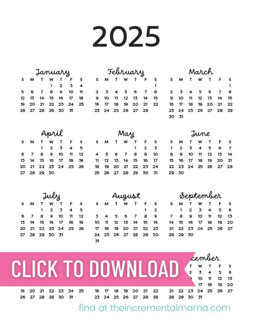 12 Free Printable One-Page Yearly Calendars - 2025, 2026, 2027 - The ...