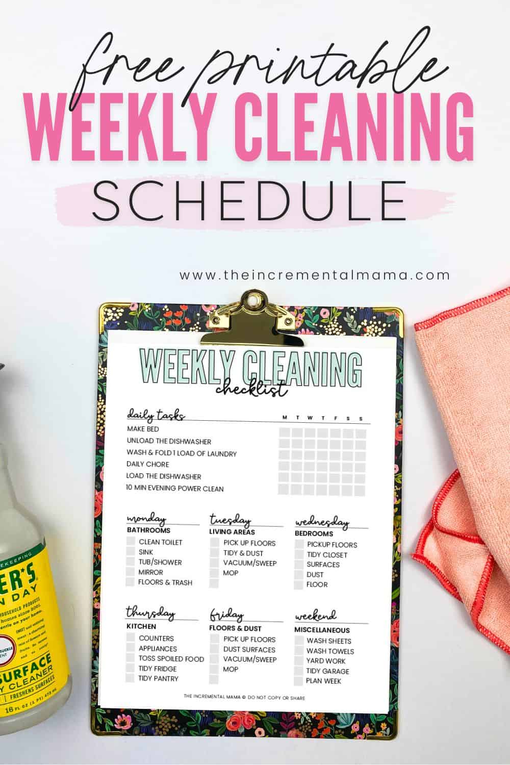Free Weekly Cleaning Schedule & Checklist Printable - The Incremental Mama