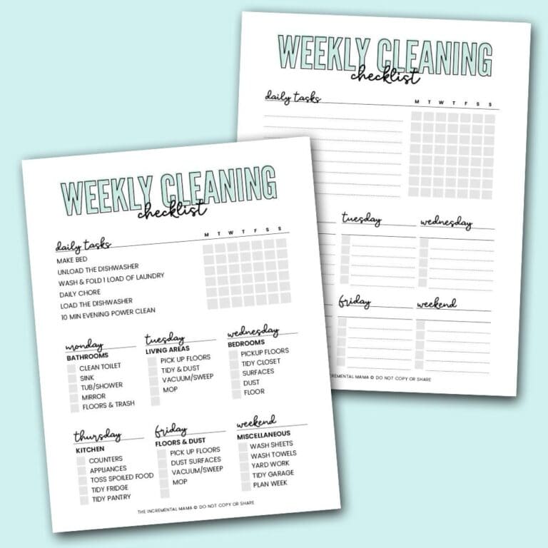 Free Weekly Cleaning Schedule & Checklist Printable - The Incremental Mama